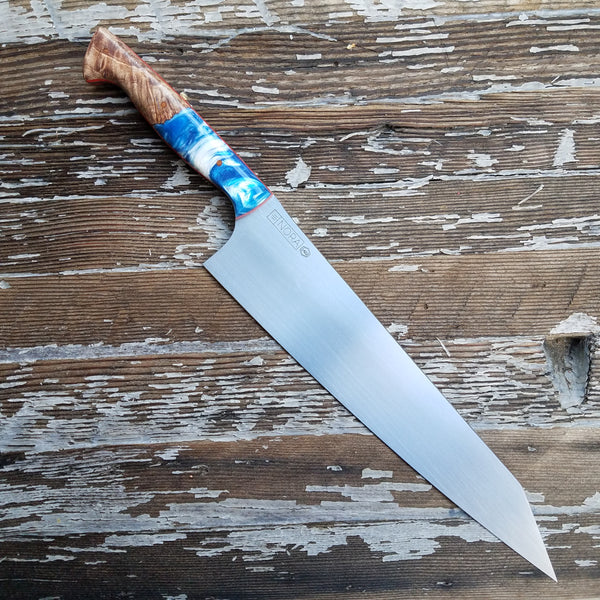 NORA #1422 - 10' AEB-L Kiritsuke - Glacier Blue Shokwood – Nora Knives